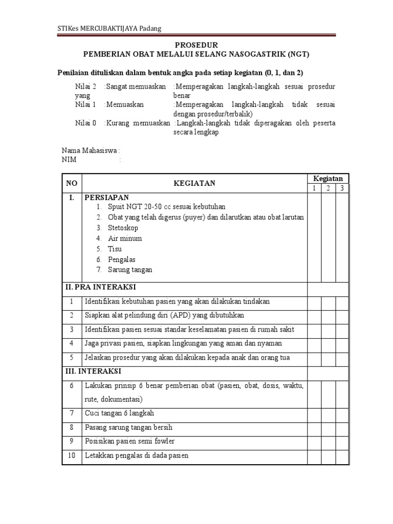 SOP Pemberian Obat Melalui NGT | PDF