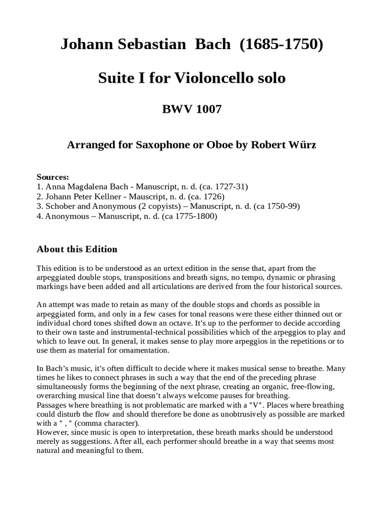Bach Cello Suite No.1 For Alto Saxophone | PDF | Music Theory | Musical ...