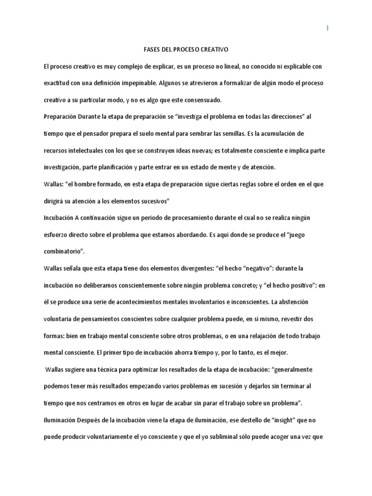 Fases Del Proceso Creativo | PDF | Mente | Pensamiento