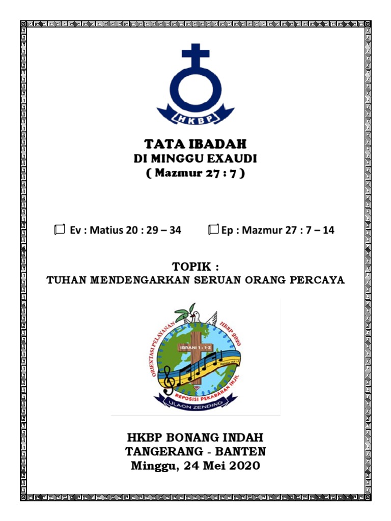 Tata Ibadah Minggu Exaudi, 24 Mei 2020 Di HKBP Bonang Indah Ressort ...