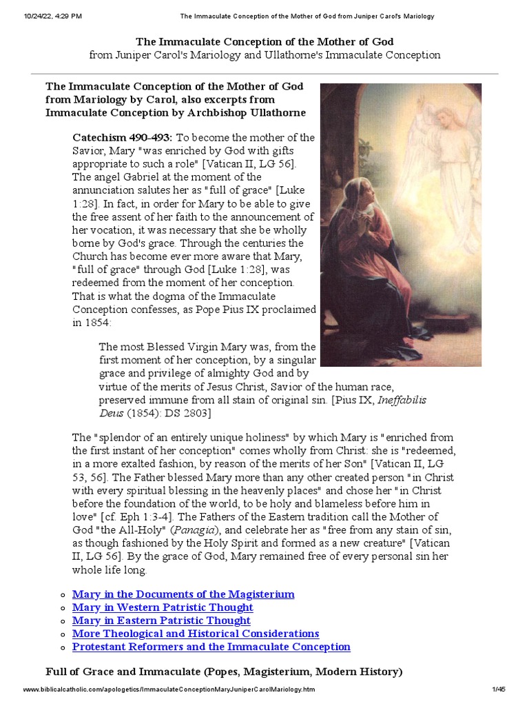 The Immaculate Conception of The Mother of God From Juniper Carol's ...
