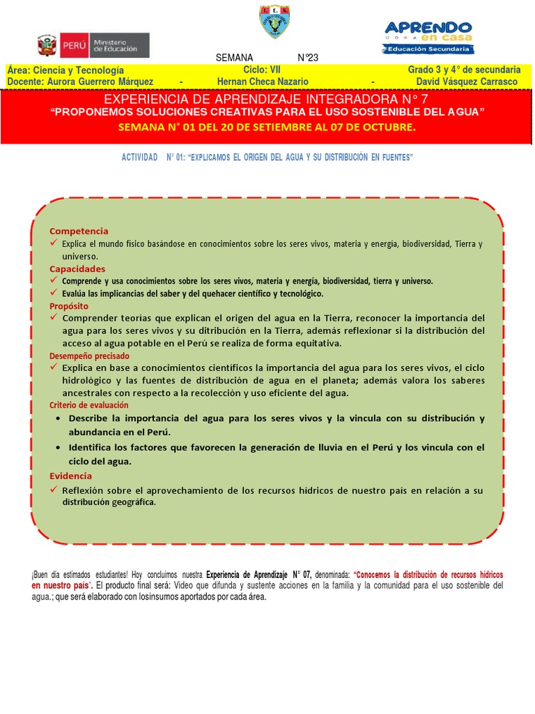 Ea7 - Semana1 - Act02-3-4° | PDF | Agua | Líquidos