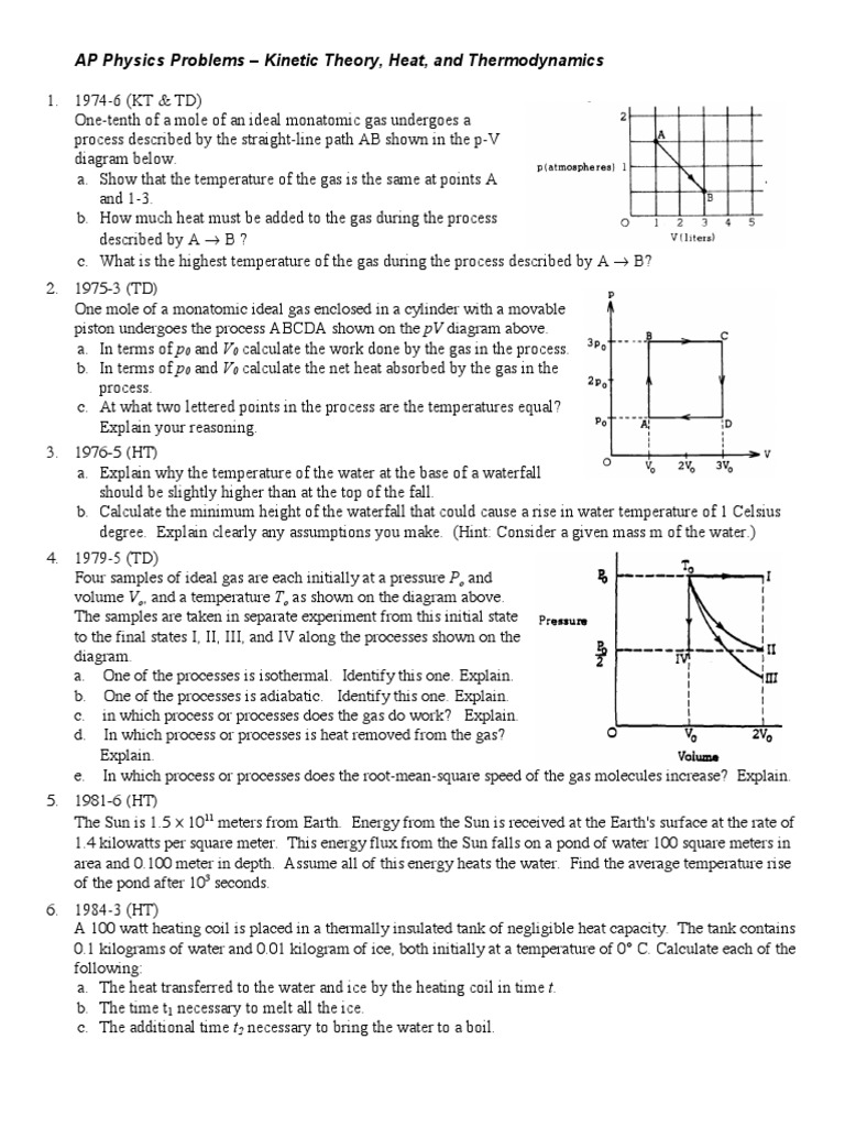 AP Physics Problems - Thermodynamics and Heat Transfer | PDF | Heat | Gases