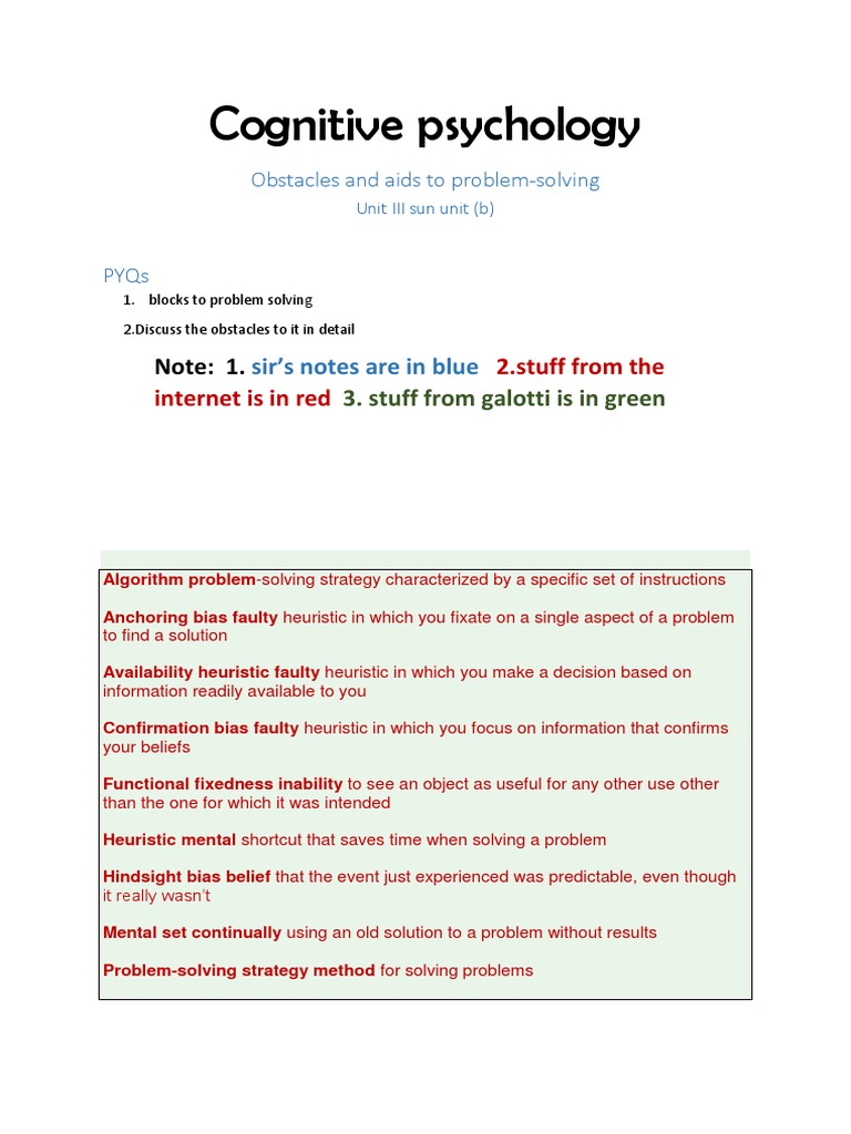 Cognitive Psychology Unit 3 B | PDF | Heuristic | Neuroscience