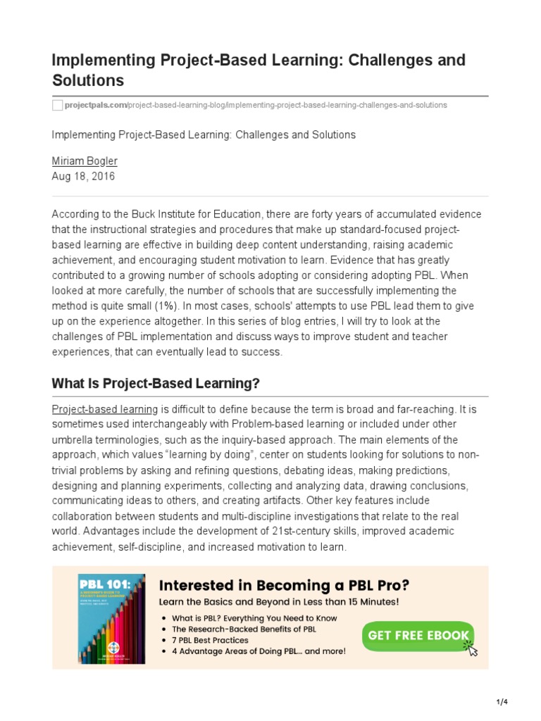 Implementing Project Based Learning Challenges And Solutions Pdf Project Based Learning
