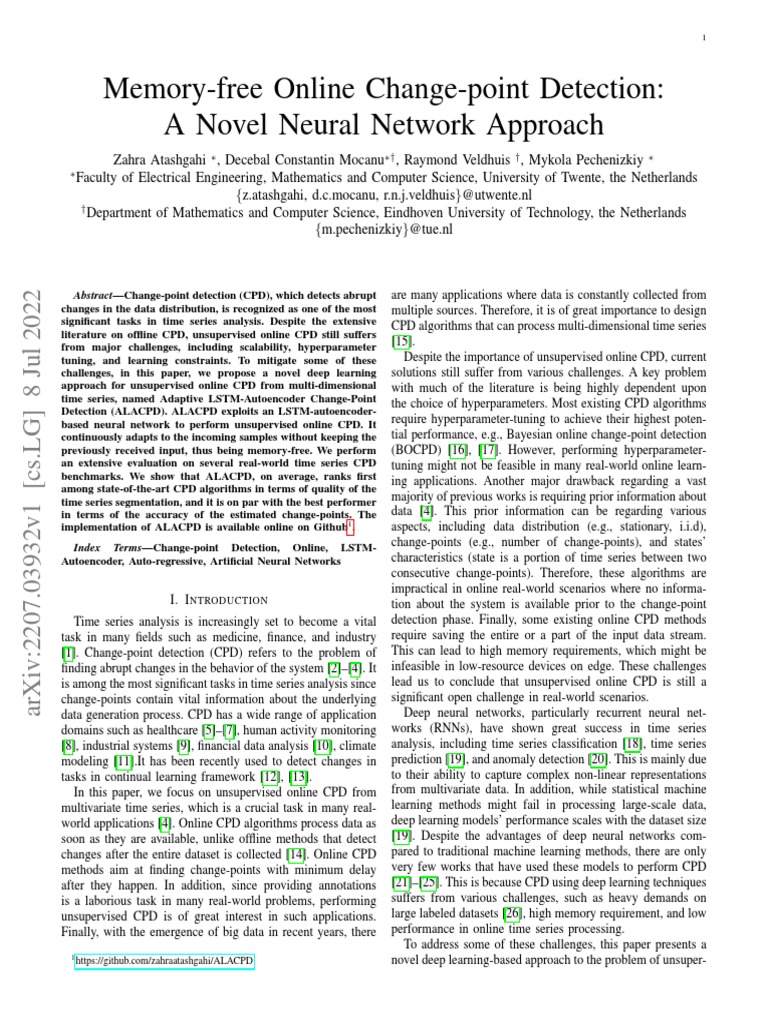 Memory-Free Online Change-Point Detection: A Novel Neural Network Approach | PDF | Time Series ...