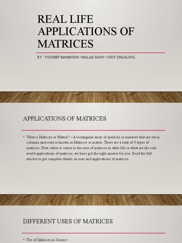 Real Life Applications of Matrices | PDF | Matrix (Mathematics ...