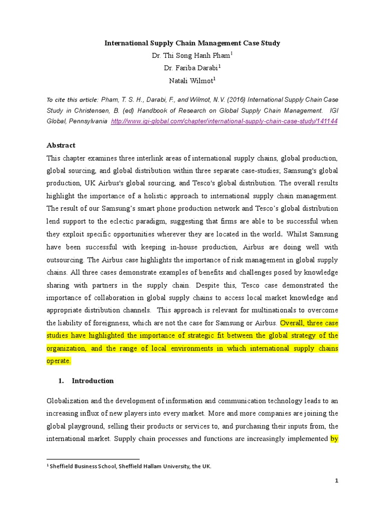 Ch12 International Supply Chain Case Study - HoRonGlobalSupplyChainMan ...