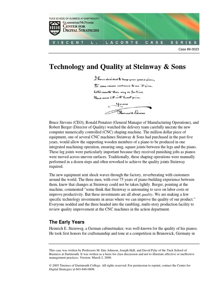 Steinway Case | PDF | Piano | Equity (Finance)