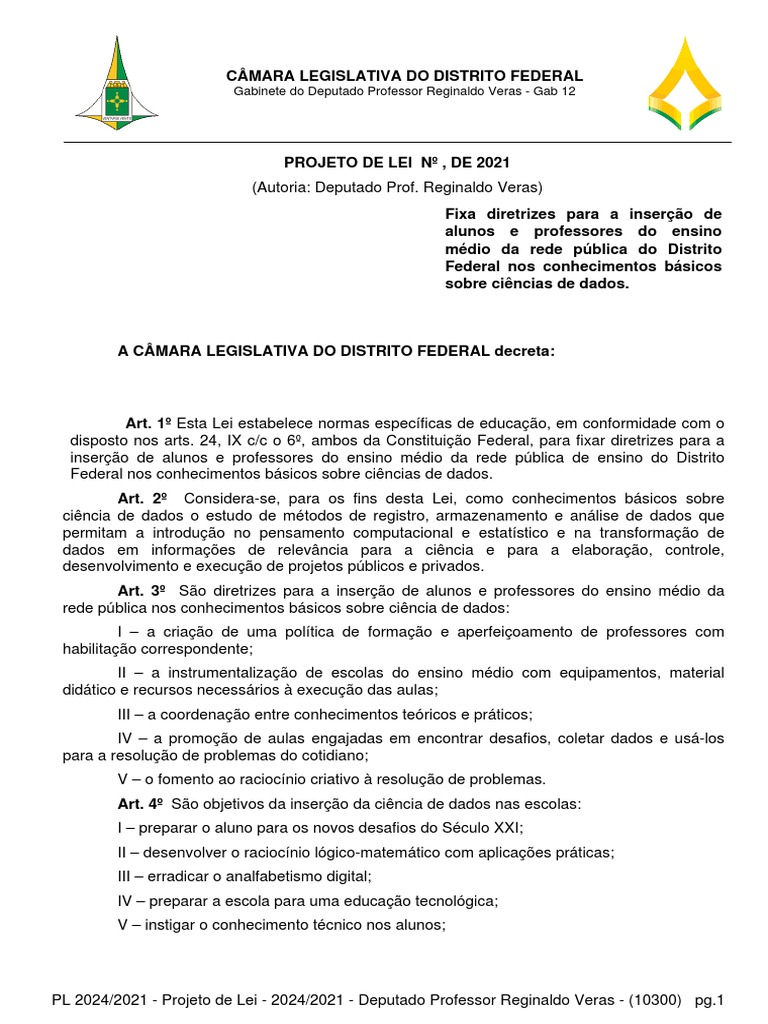PL 2024 - 2021 - Projeto de Lei - 2024 - 2021 - Deputado Professor Reginaldo Veras - (10300 ...
