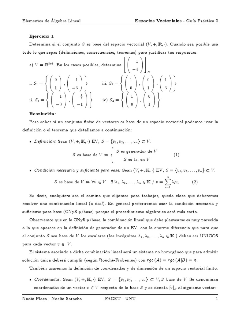 Ejercicio 1a Guía 3 EV | PDF | Base (álgebra lineal) | Espacio vectorial