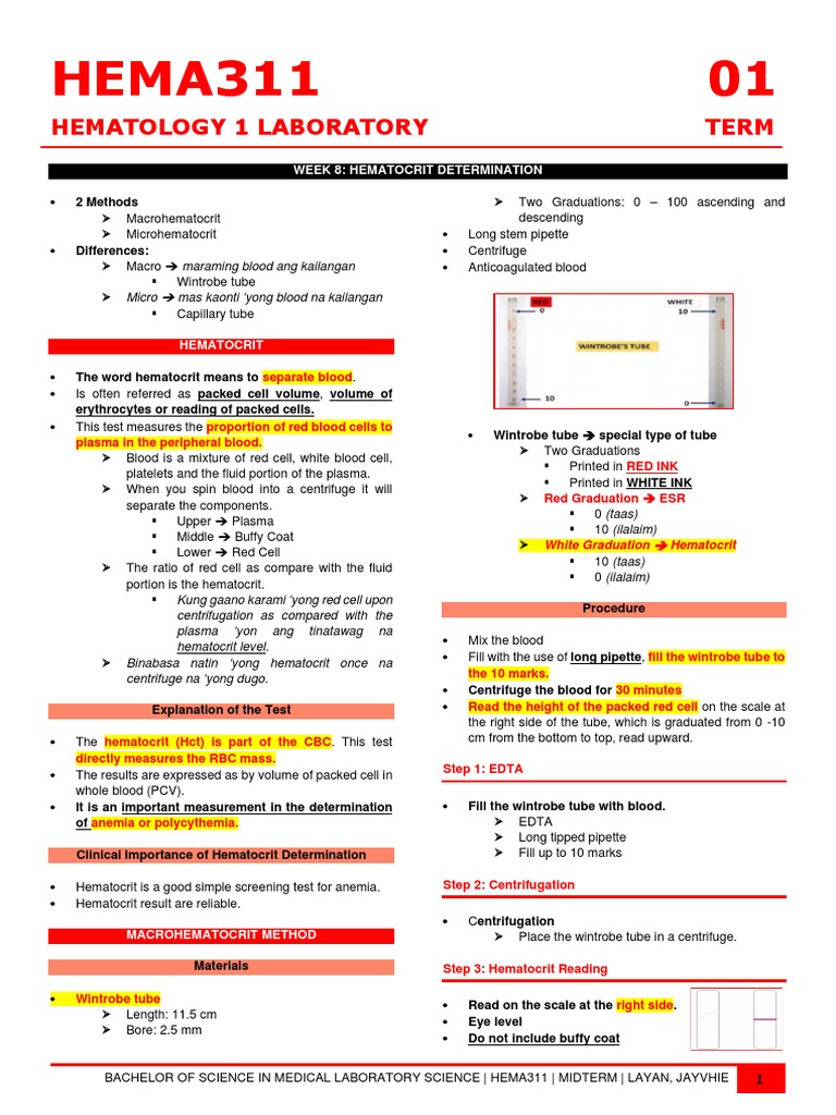 Hema311 Lab - Week 9 - Hematocrit Determination | PDF