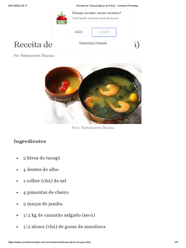 Receita de Tacacá (típica do Pará) - Comida e Receitas | PDF ...