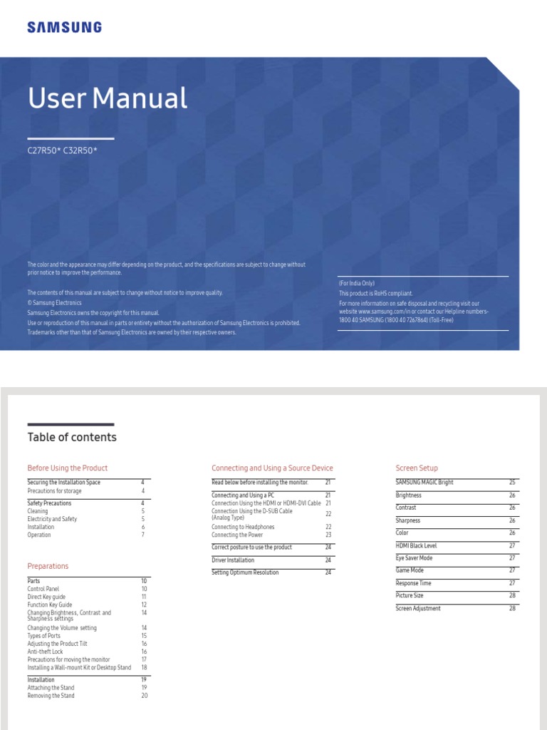 Manual Monitor Samsung C32R500 | PDF