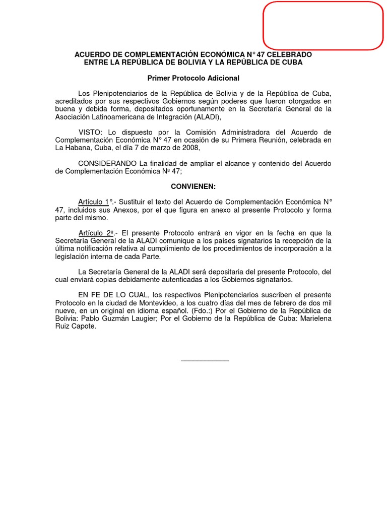 ACE 47 Bolivia Cuba | PDF | Barreras no arancelarias al comercio | Acuerdo General sobre ...