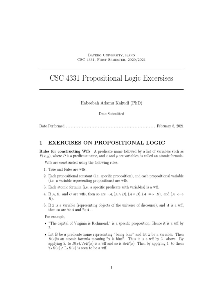 Propositional Logic Exercises Guide | PDF | Grammar | Metaphilosophy