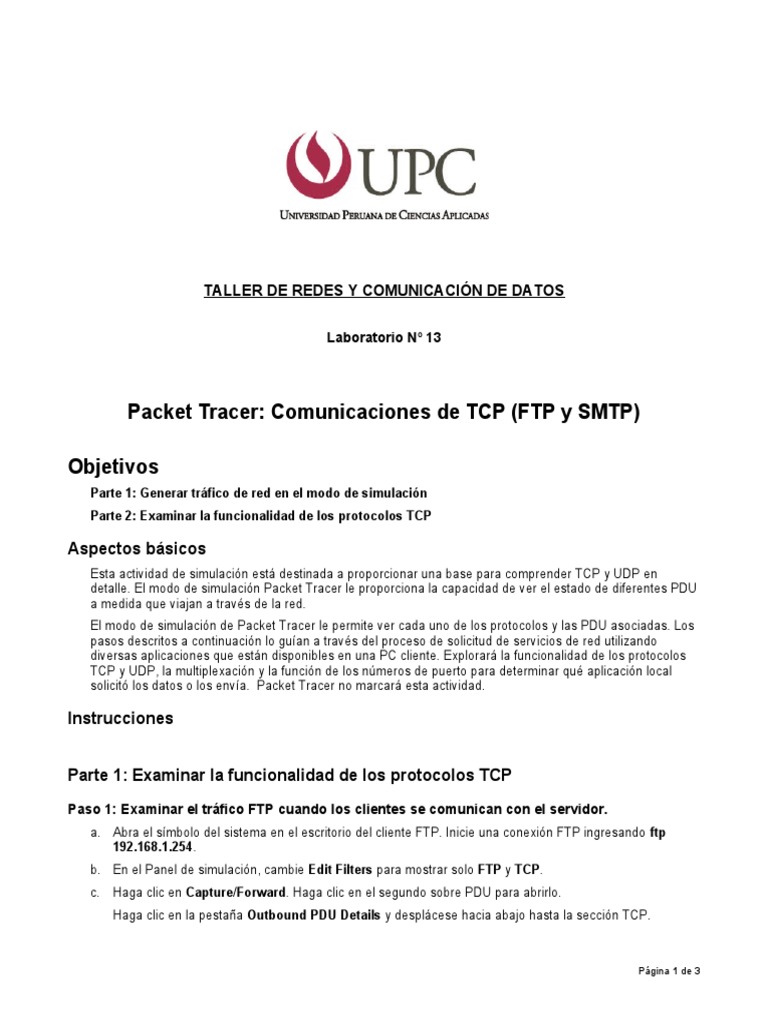 Laboratorio 11-b Comunicaciones de TCP (FTP y SMTP) | PDF | Protocolo de Control de Transmisión ...