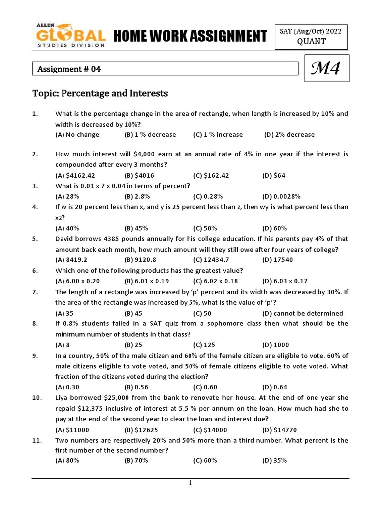 M4 - Quant Homework Assignment | PDF | Interest | Prices