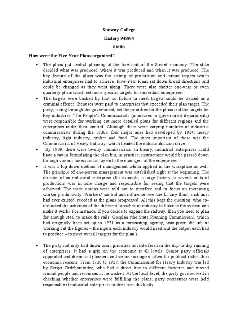 Stalin's Five-Year Plans | PDF | Soviet Union | World Politics