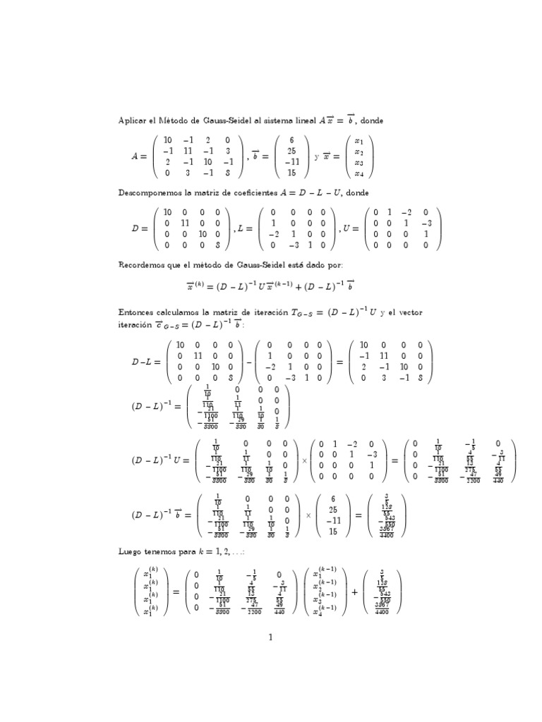 Método Gauss-Seidel para Sistemas Lineales | PDF