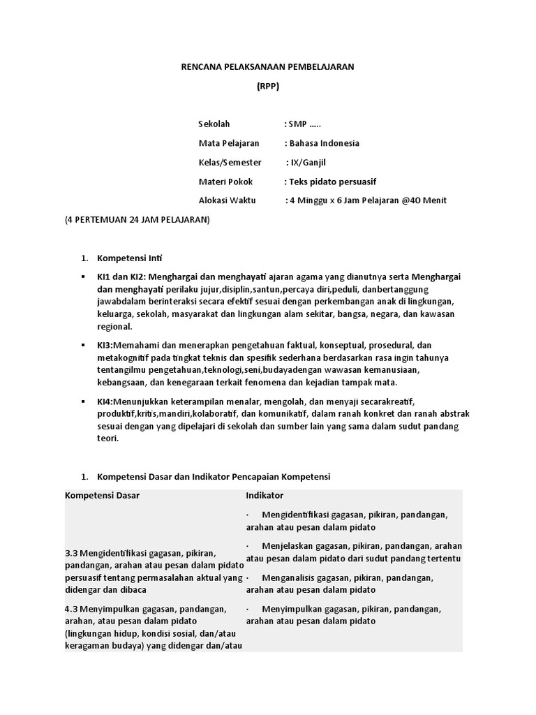 RPP Bahasa Indonesia Kelas IX | PDF | Karier & Perkembangan