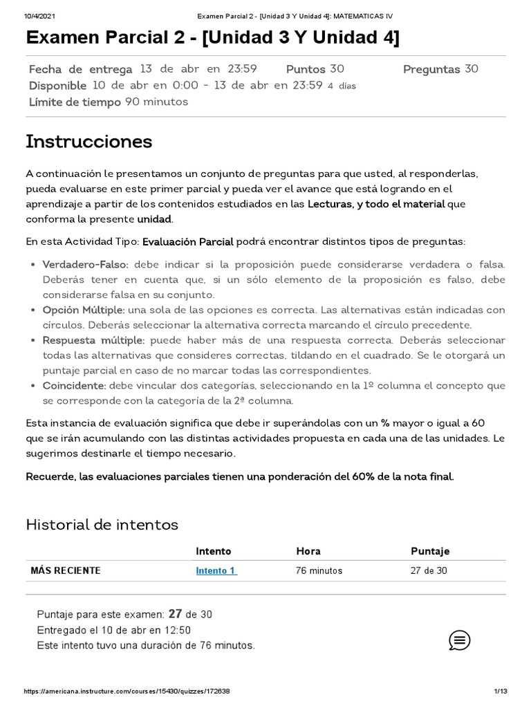 Examen Parcial 2 Unidad 3 Y Unidad 4 MATEMATICAS IV Terminado PDF | PDF | Ecuaciones | Excedente ...