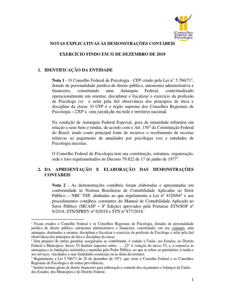 Notas Explicativas CFP 2019 | PDF | Contabilidade | Depreciação
