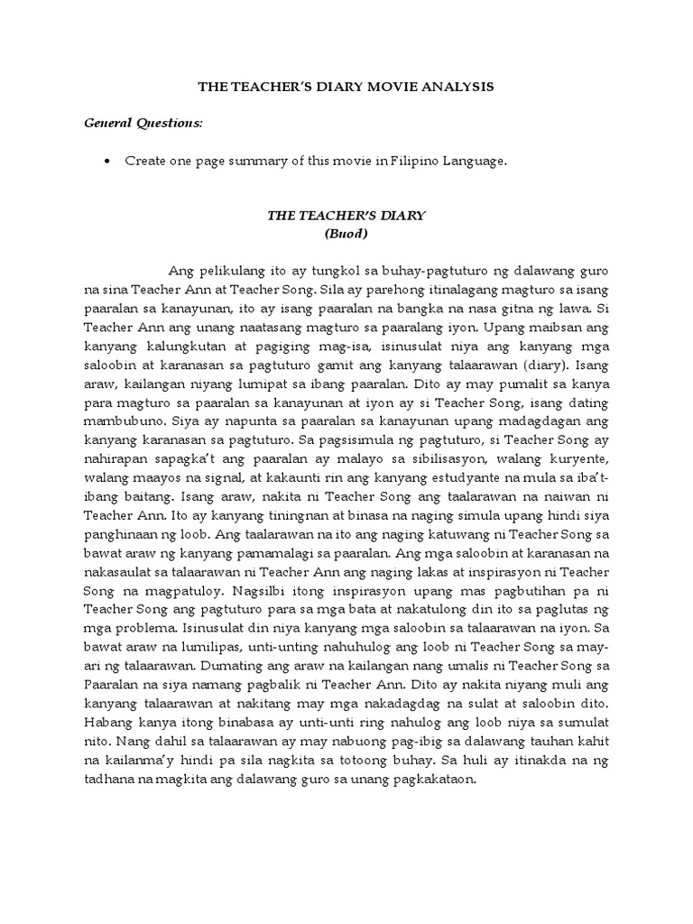 The Teachers Diary Movie Analysis | PDF