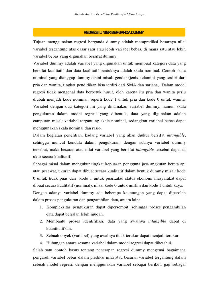 Regresi Linier Berganda dengan Variabel Dummy | PDF