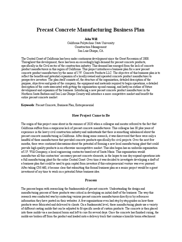 Precast Concrete Manufacturing Business Plan | PDF | Venture Capital ...