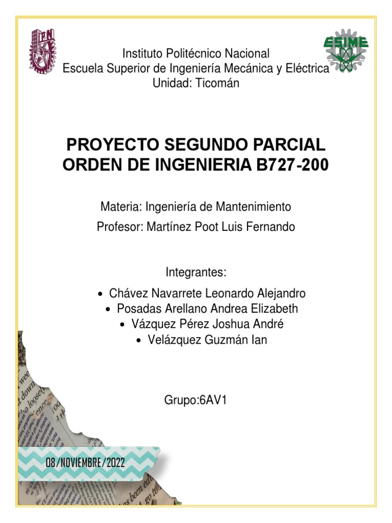 Proyecto Segundo Parcial Orden de Ingenieria B727-200 | PDF | Aviación | Aeronave