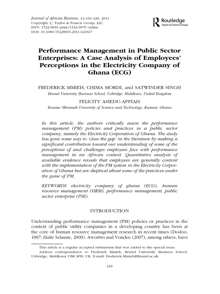 Performance Management in Public Sector Enterprises A Case Analysis of ...