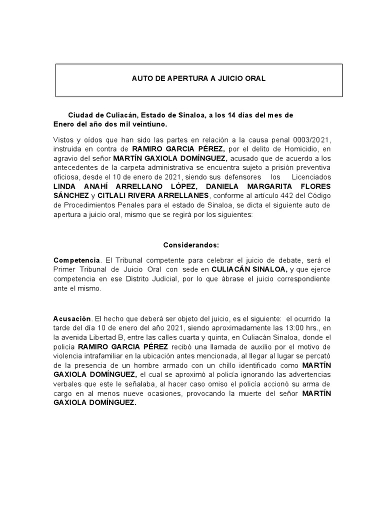 Auto Apertura Juicio Oral Descargar Gratis Pdf Derecho Penal