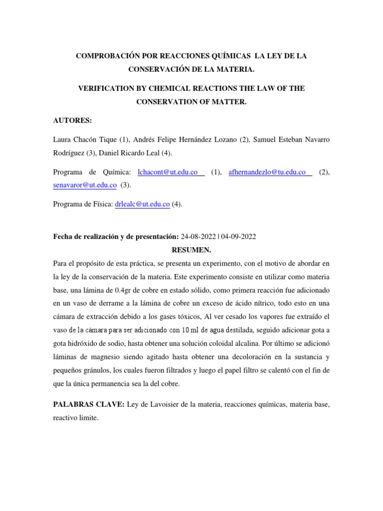 Conservacion de La Materia-6 | PDF | Redox | Ácido