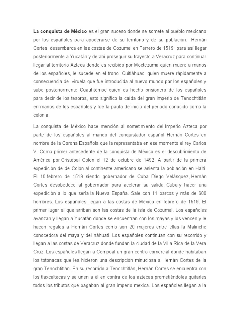 La Conquista de México Es El Gran Suceso Donde Se Somete Al Pueblo ...