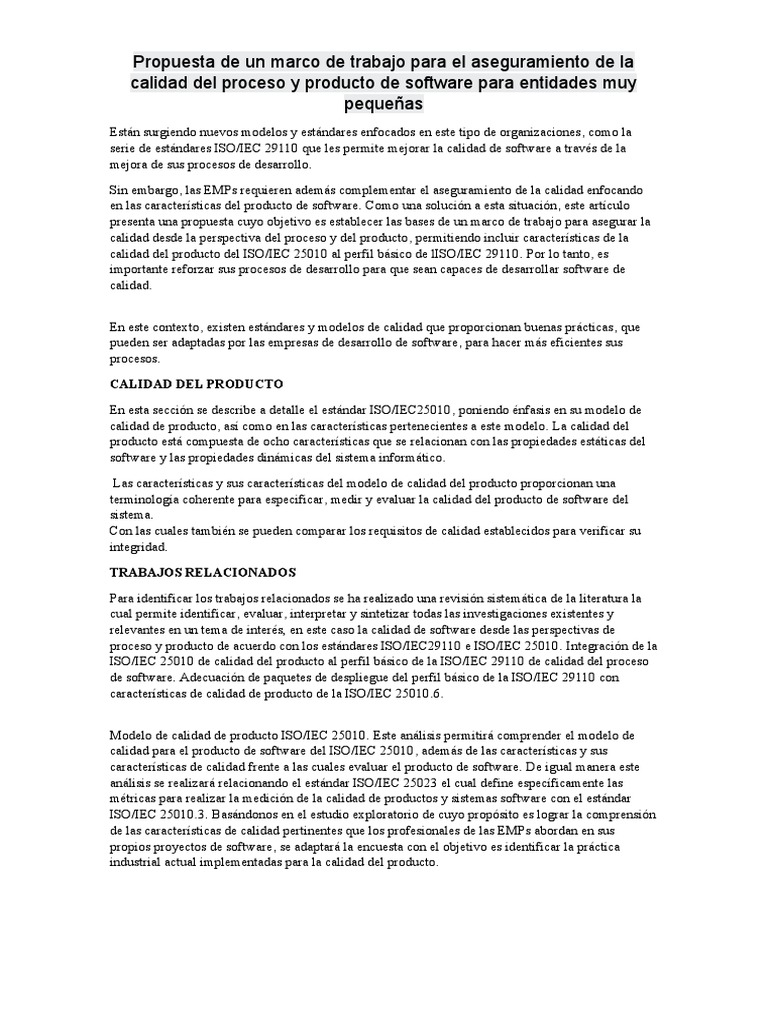 Propuesta de Un Marco de Trabajo para El Aseguramiento de La Calidad ...
