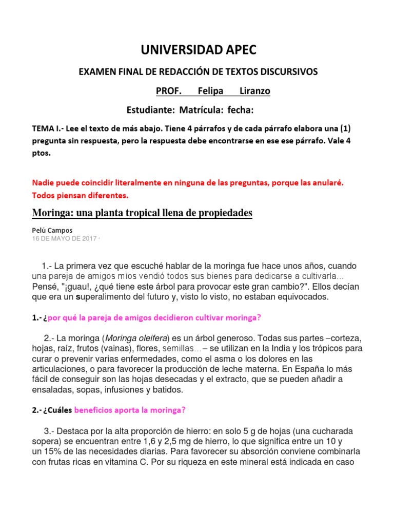 Examen Final Redacde Textos | PDF