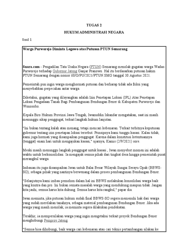 PTUN Semarang Tolak Gugatan Warga Wadas | PDF