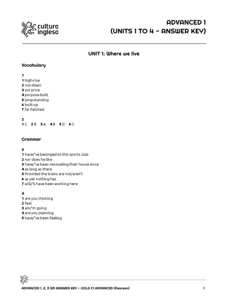 Advanced 1, 2, 3 SM Answer Key - Gold Advanced | PDF