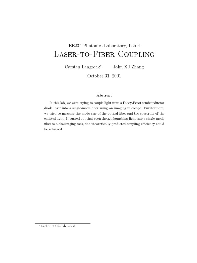 Laser-to-Fiber Coupling: EE234 Photonics Laboratory, Lab 4 | PDF ...