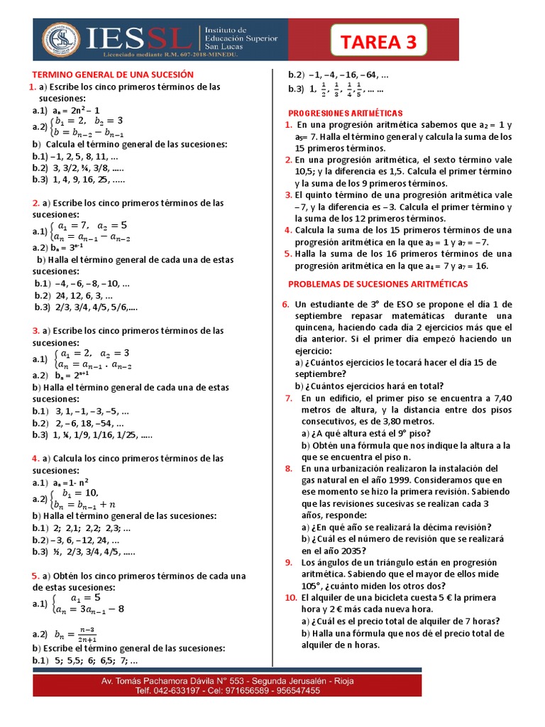 8 Tarea 3 Sucesiones y Progresiones | PDF | Matemáticas | Objetos matemáticos