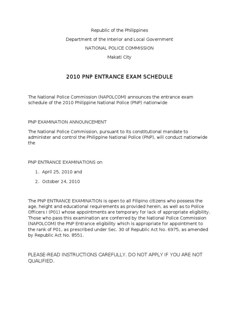 NAPOLCOM | Philippines | Test (Assessment)