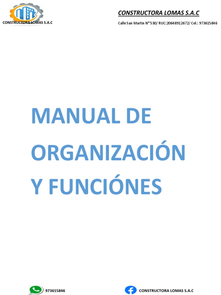 Manual de Organización y Funciones de Constructora Lomas S.A.C. | PDF | Economias | Business