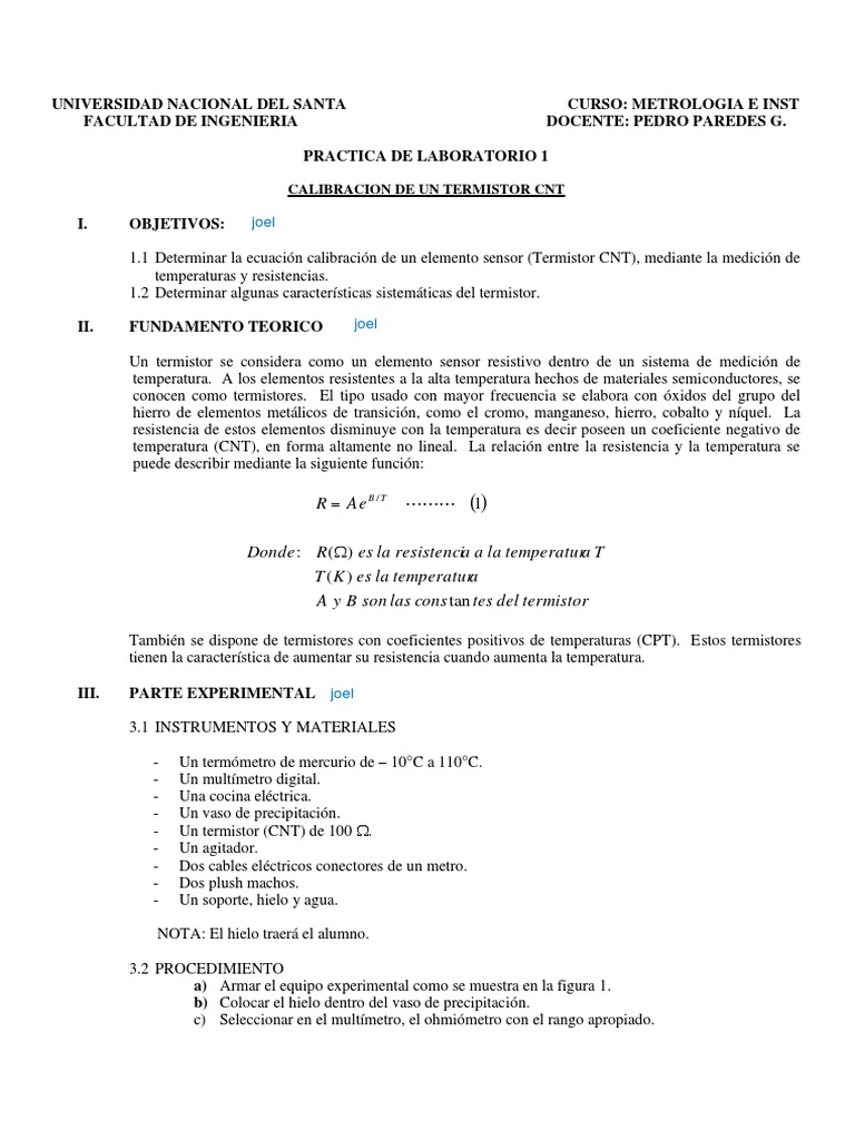 Practica 1calibración Termistor CNT | PDF | Resistor | Temperatura