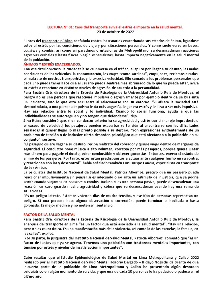 Lectura N°01 | PDF | Estrés (biología) | Depresión (estado de ánimo)