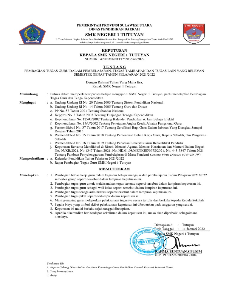 SK PEMBAGIAN TUGAS Genap 21-22 - v.3 | PDF