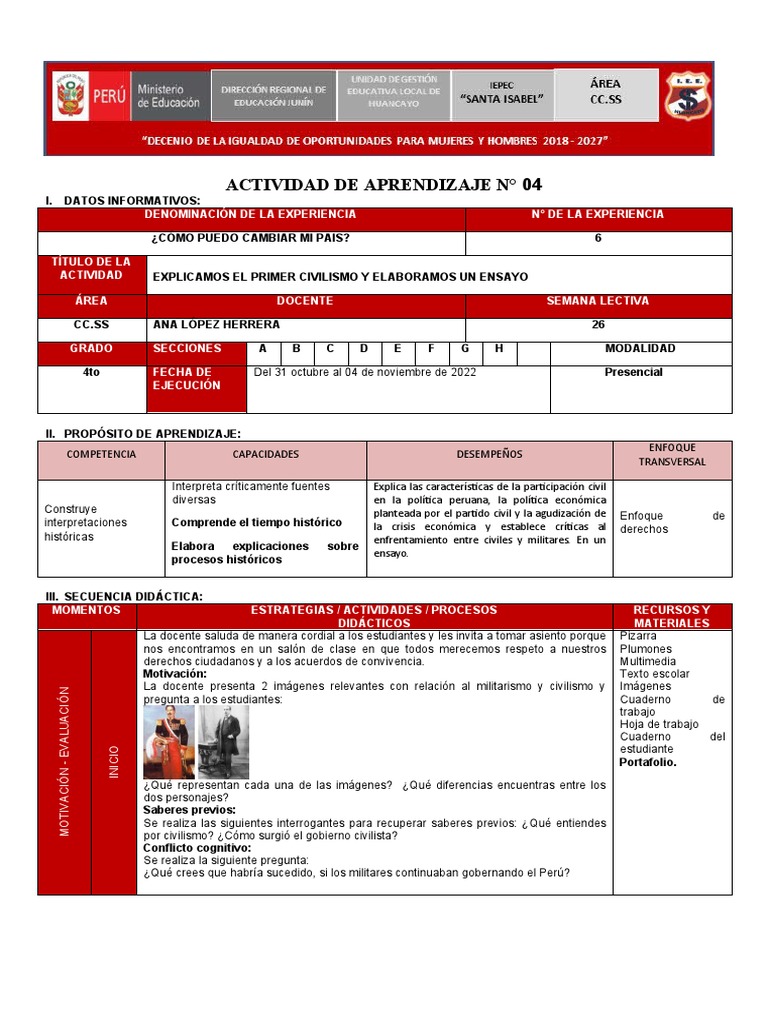 ACTIVIDAD-4-EDA 6-4°CCSS Primer Civilismo | PDF