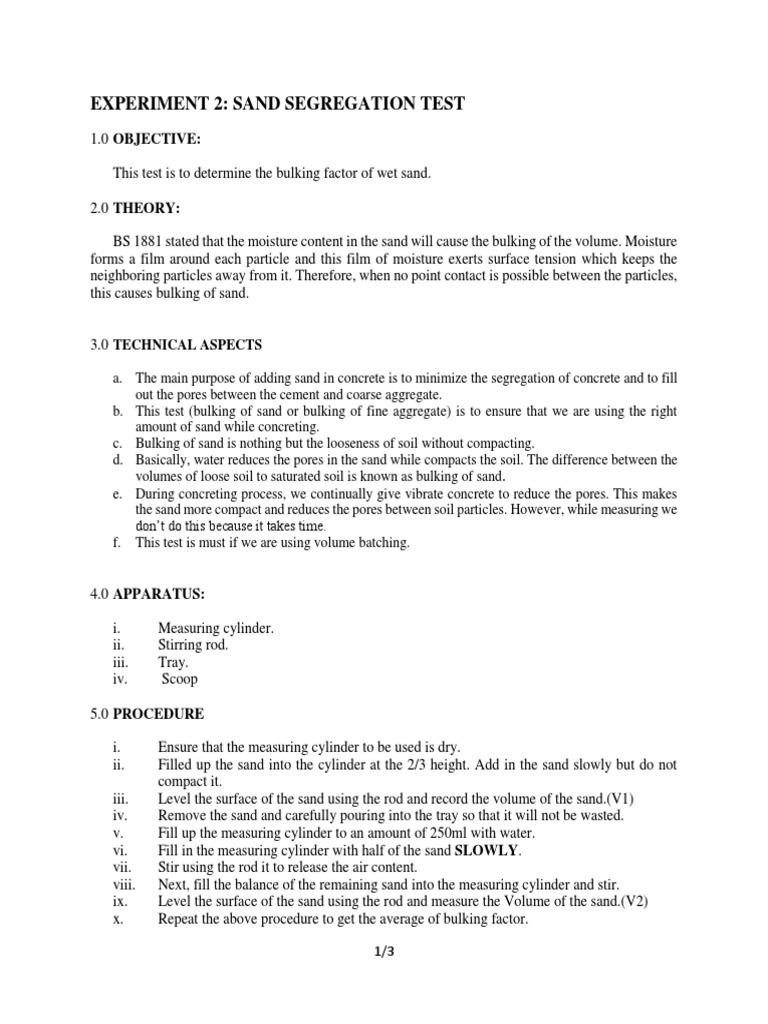 Experiment 2 Sand Segregation Test Pdf Concrete Porosity 