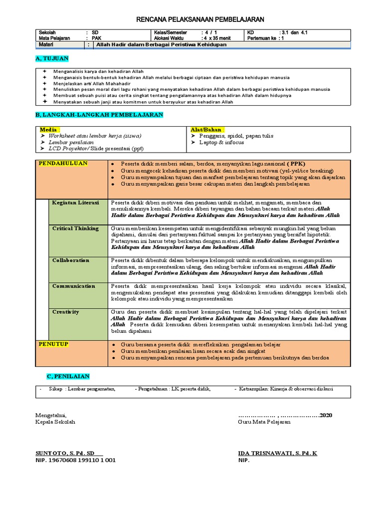 Allah dalam Kehidupan: RPP Kelas 4 | PDF | Karier & Perkembangan